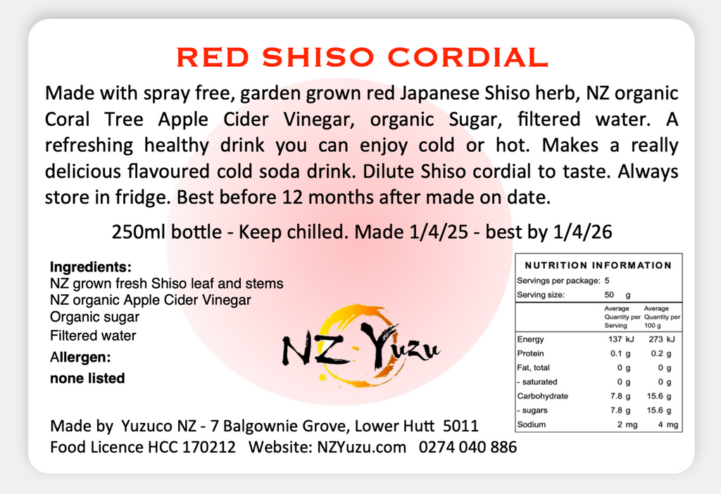 JAPANESE RED SHISO CORDIAL CONCENTRATE SYRUP 250ml, 500ml – NZYUZU